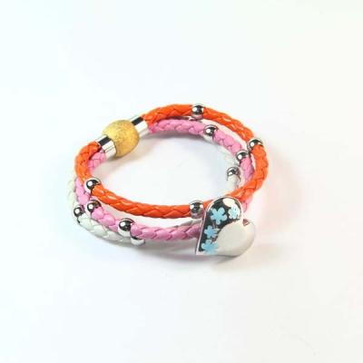 China Europ American Fashion Trendy Stainless Steel Geniune PU Leather Bracelet Bangle LBL281 for sale