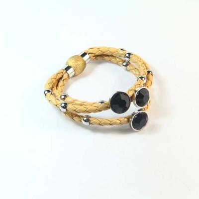 China Europ American Fashion Trendy Stainless Steel Geniune PU Leather Bracelet Bangle LBL287 for sale