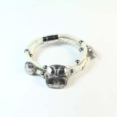 China Europ American Fashion Trendy Stainless Steel Geniune PU Leather Bracelet Bangle LBL286 for sale
