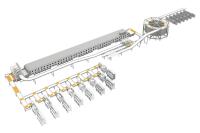 China Flip Over Depanner Chicken Floss Cake Automatic Production Line with Tunnel Oven and Spiral Cooler for sale