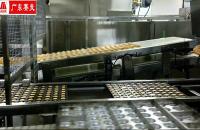 China Flip Over Depanner Chicken Floss Cake Automatic Production Line with Tunnel Oven and Spiral Cooler for sale