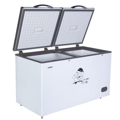 China Castor Wheel Lockable Deep Freezer Refrigerator High Capacity Two Door Deep Freezer for sale