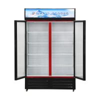 China Commercial Upright Beverage Refrigerator 900L Double Door Glass Fridge for sale