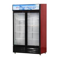China Commercial Upright Beverage Refrigerator 900L Double Door Glass Fridge for sale