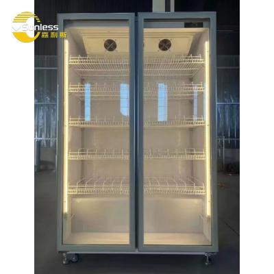 China Lockable Double Door Display Refrigerator Supermarket Upright Beverage Fridge 900L for sale