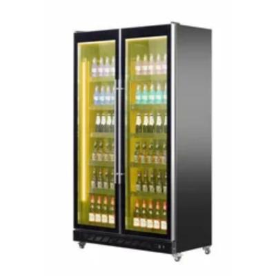 China Electronic Controller Beverage Display Cooler 305W Double Display Fridge 900L With LED Side Panel for sale