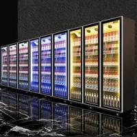China Upright Beverage Display Showcase Supermarket Drinks Cooler Air Cooling High Quality Two Door Refrigerator Glass for sale