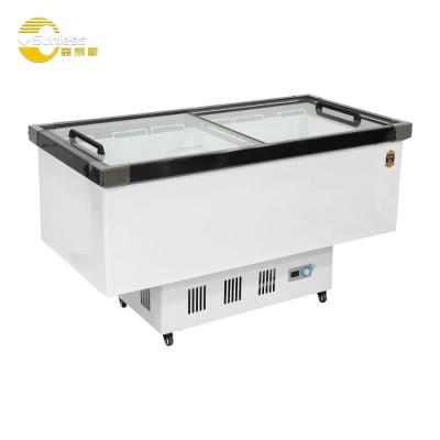 China Double Door Flat Top Display Freezer Single Temperature Auto Defrost Deep Freezer for sale