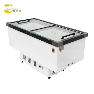 China Single Temperature Sliding Deep Freezer CE Certified Freezer Chest Glass Top Double Door for sale