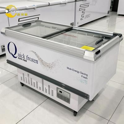 China Double Door Chest Deep Freezer Direct Cooling Chest Display Freezer Sliding Glass Lid for sale