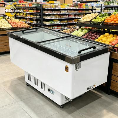 China 1040 Liter Flat Top Display Freezer Single Temperature Glass Door Display Freezer for sale