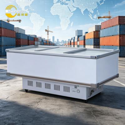 China Horizontal Island Fridge Freezer Double Door Ice Cream Cake Display Freezer 200L - 710L for sale