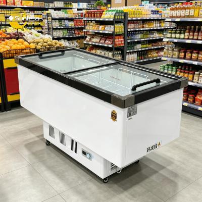 China 2 Meter Flat Top Display Freezer CE Certified Sliding Door Deep Freezer Double Door for sale