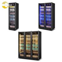 China 3 Glass Door Cold Drink Display Refrigerator LED Light Transparent Glass Standing Freezer Commercial 1600L Drink Beer Fridge for sale
