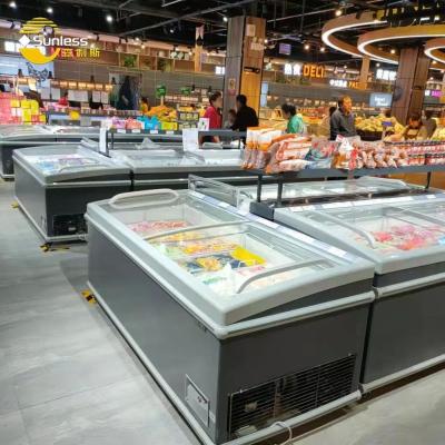 China Large Size Supermarket Open Island Showcase Refrigerator Combined Chiller Refrigerator for sale