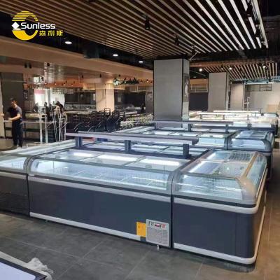 China Dual Temperature Combined Island Freezer Direct Cooling Island Display Freezer Double Doors for sale