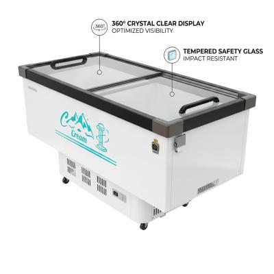 China Commercial Large Capacity Freezer Island Cabinet Glass Top Chest Freezer Refrigerator for Ice Cream Supermarket for sale