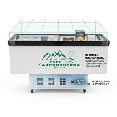 China Commercial Horizontal Island Freezer Glass Door Display, Large Capacity -18 Freezing for Supermarket for sale