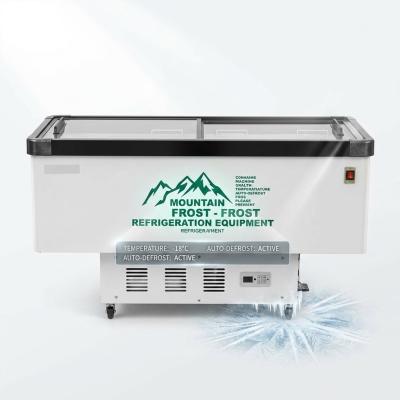 China Commercial Freezer Refrigerator Open Glass Door 220V Supermarket Island Flat Deep Freezer Cooler Compressor Type Climate Chiller for sale