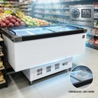 China 200L - 710L Flat Top Display Freezer Sliding Door Glass Top Chest Freezer CE Certified for sale