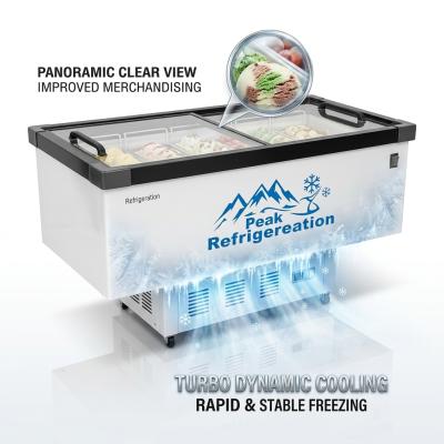 China Supermarket Island Glass Top Deep Freezers for sale