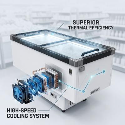 China Fast Freeze Slide Top Freezer Mechanical Thermostat Combined Island Freezer for sale