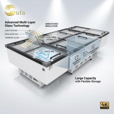 China 1.2 Meter Wide Flat Lid Display Freezer 200L - 710L Open Top Display Fridge for sale