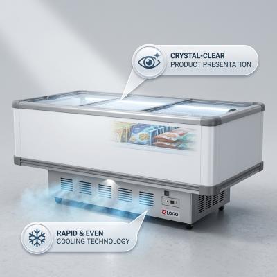China Commercial Refrigerator Fridge Display Supermarket Open Island Freezer Display Case Horizontal Deep Freezer Refrigerator for sale