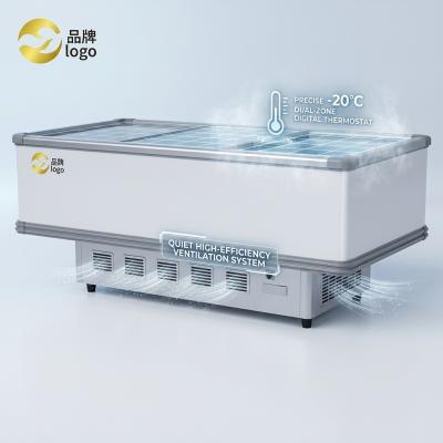 China Qingdao Top Single-Temperature Island Freezer with Air Cooling for Supermarket Meat Display Sliding Door for sale