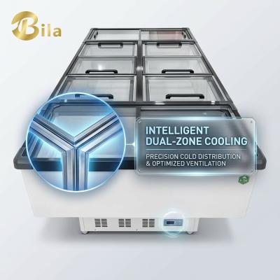China Sliding Door Flat Top Display Freezer Single Temperature Glass Top Display Freezer for sale