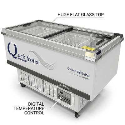 China Commercial Freezer Island Cabinet Glass Top Chest Freezer Refrigerator for Ice Cream Supermarket for sale