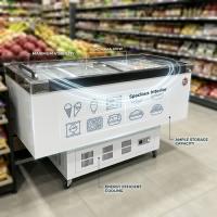 China Commercial Freezer Island Cabinet Glass Top Chest Freezer Refrigerator for Ice Cream Supermarket for sale