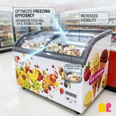 China Large Capacity Ice Cream Display Cabinet 118L 280L 350L 420L Glass Display Freezer for sale