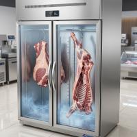 China Vertical Hanging Meat Commercial Refrigerated Frozen Fresh-Keeping Pork Beef Display Cabinet for sale