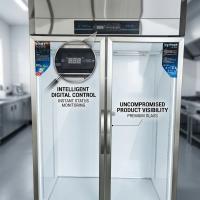 China Double Temperature Commercial Meat Cooler 2100L 2 Door Display Freezer 650W for sale