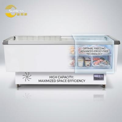 China 200L - 710L Sliding Door Display Fridge Glass Top Ice Cream Display Freezer for sale