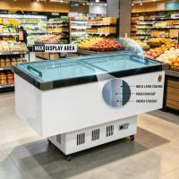 China Single Temperature Flat Top Display Freezer Double Door Sliding Chest Freezer for sale