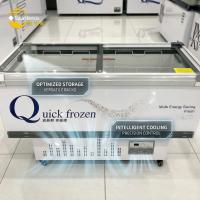China 2500mm Supermarket Refrigeration Cabinets 200L - 710L Glass Chest Freezer Sliding Door for sale