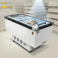 China Single Temperature Flat Top Display Freezer Horizontal Glass Door Chest Freezer for sale