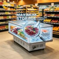 China Auto Defrost Flat Top Display Freezer Horizontal Display Chest Freezer for sale