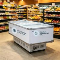 China 2500mm Supermarket Refrigeration Cabinets 200L - 710L Glass Chest Freezer Sliding Door for sale