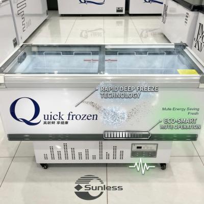 China Single Temperature Flat Top Display Freezer Horizontal Glass Door Chest Freezer for sale