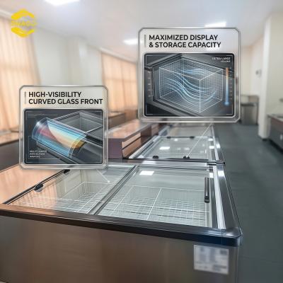 China Manual Defrost Combined Island Freezer Double Doors Commercial Display Freezer 700L for sale
