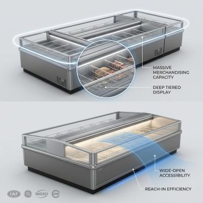 China Commercial Chest Freezer Glass Top Island Display Cabinet Combination Island Freezer for sale