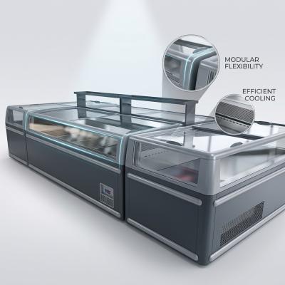 China Manual Defrost Island Freezer 700L Supermarket Refrigeration Equipment 340W With Glass Door for sale