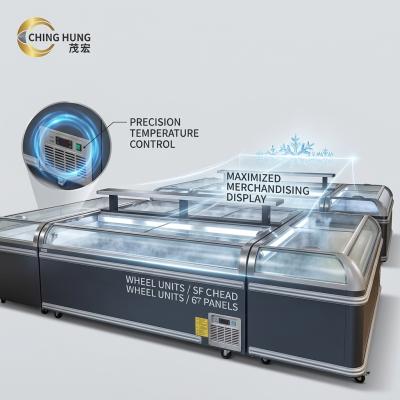 China Refrigerator Plug in Chest Chiller Panorama Price Hshg Showcase Display Plug in Deep Combined Integral Glass Door Island Freezer for sale