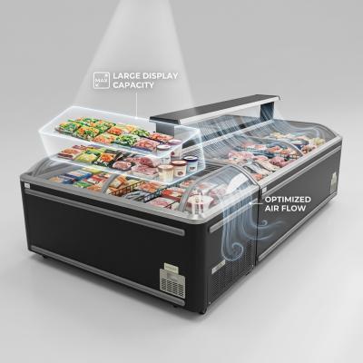 China Auto Defrost Open Island Freezer 600L - 1000L Island Display Freezer Direct Cooling for sale