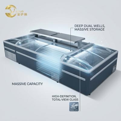 China Double Doors Combined Island Freezer Top Opening Sliding Lid Chest Freezer Auto Defrost for sale