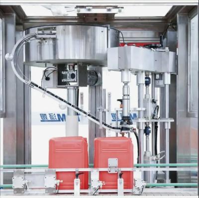 China Intelligent Automatic Pneumatic Square Pail Filler Sealer Capper & Labeler for Glass/Plastic Bottles 5-30 Liters for sale