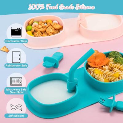 China FDA Microwaveable Silicone Dinnerware Set , Odorless Suction Plates With Lids for sale